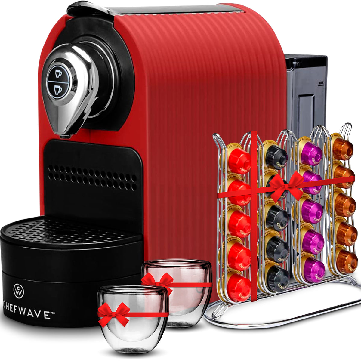 ChefWave Espresso Machine for use with Nespresso Capsules (Red), Holder ...
